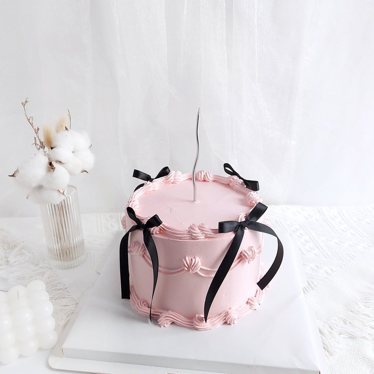 Minimalist Ribbon Pink Cake 6 Inch - Same Day Delivery — YippiiGift